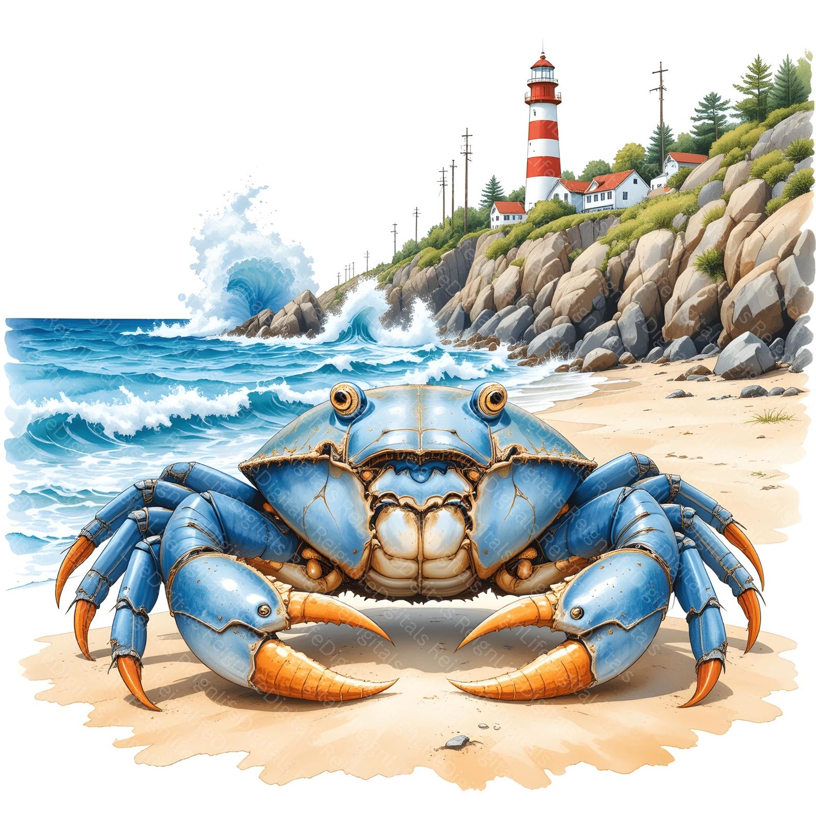 Blue Crab Clip Art | Watercolor Cute Crab Images | Coastal Themed ...