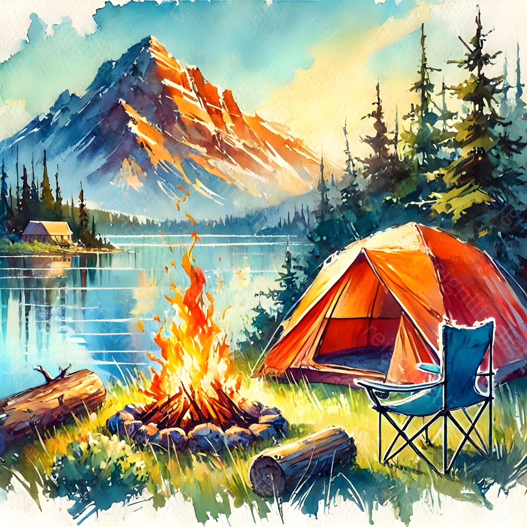 20 Watercolor Camping Clipart | Tents, Lakes, and Mountain Scenes for ...