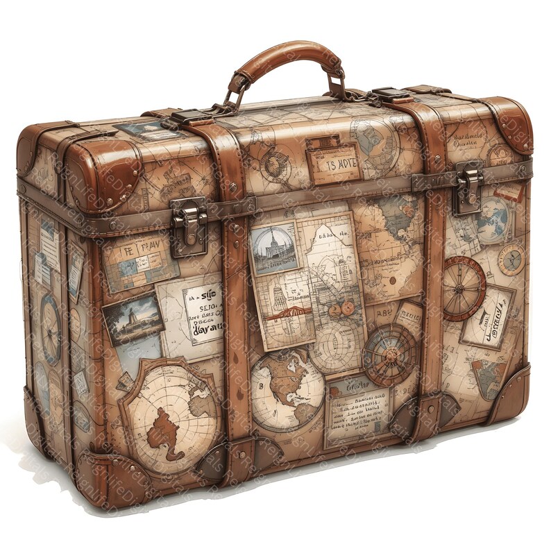 Vintage Travel Bag Watercolor Clipart Bundle | Antique Luggage ...