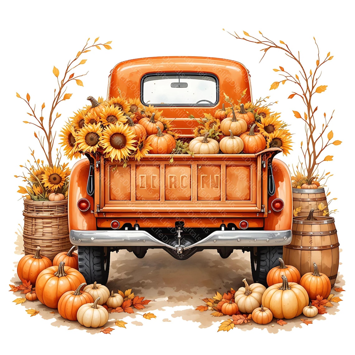 Fall Vintage Truck Clipart | Watercolor Autumn Decore | Autumnal ...
