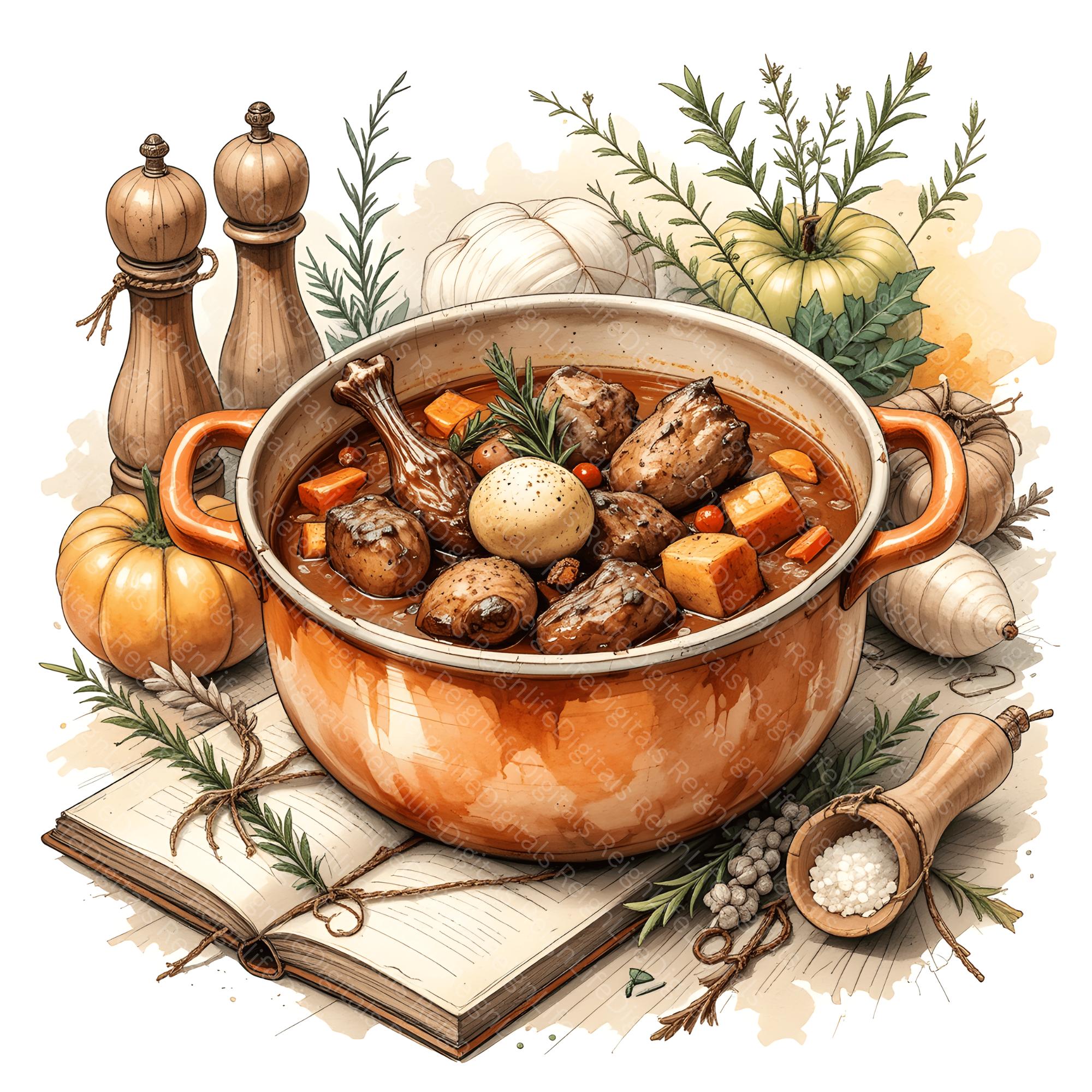 20 Grandma's Cookbook Clipart | Watercolor Cooking Clip Art | Kitchen ...