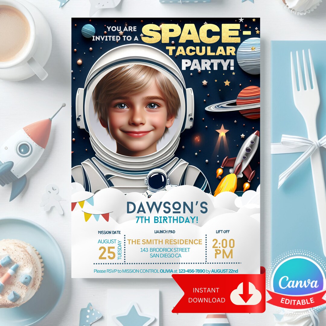 EDITABLE Astronaut Birthday Invitation, Outer Space Party Invitation ...