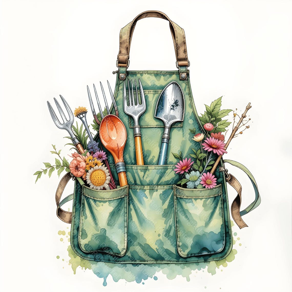 Watercolor Gardening Clipart | Gardening Tools Clipart | Garden ...