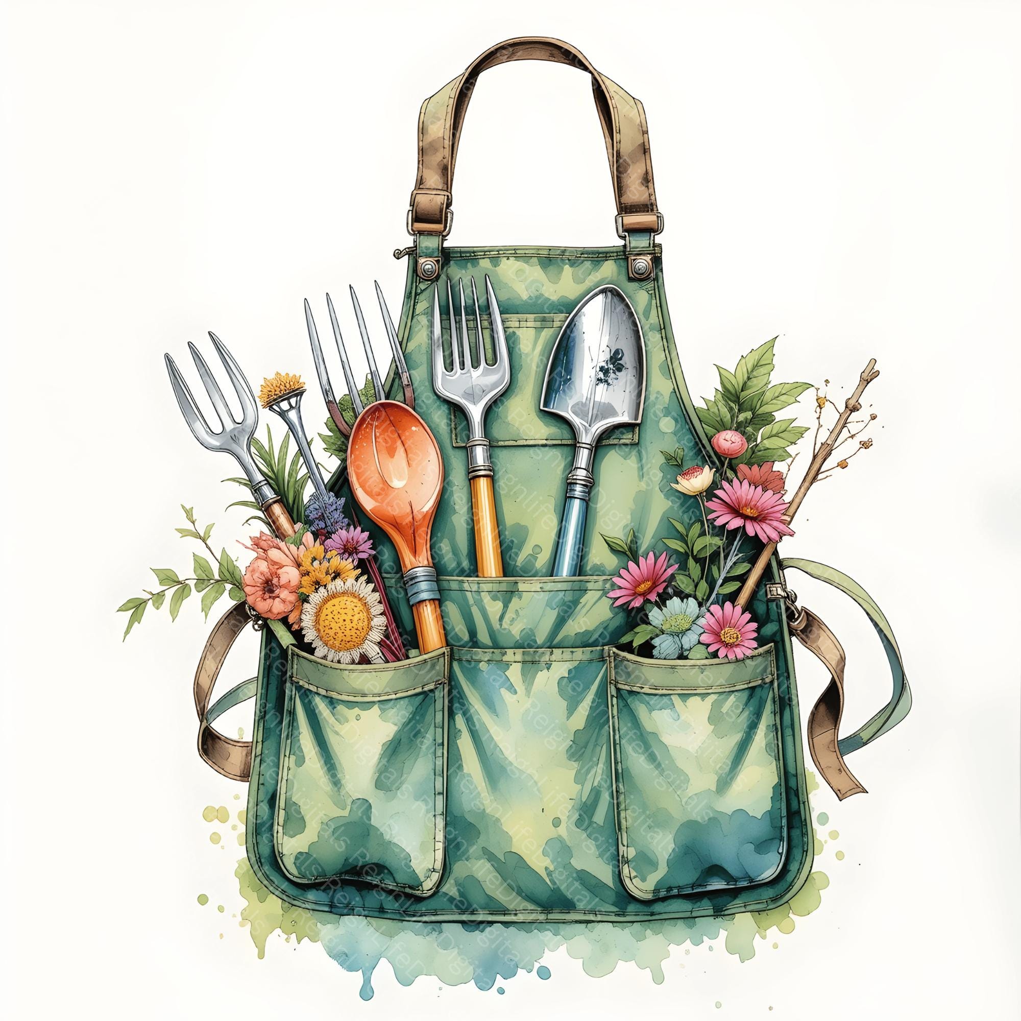 Watercolor Gardening Clipart | Gardening Tools Clipart | Garden ...