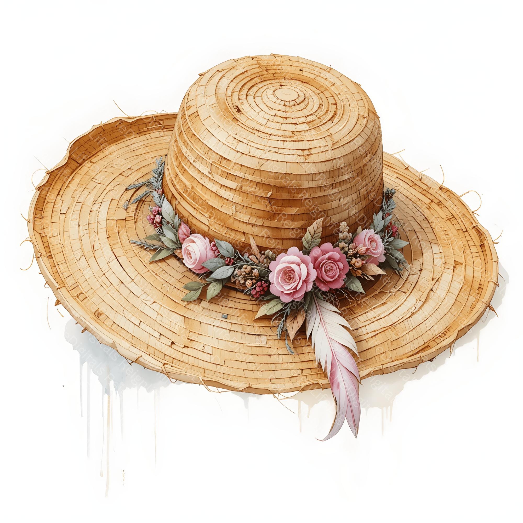 Watercolor Summer Hat Clipart | Womens Boho Sun Hat | Vintage Straw Hat ...
