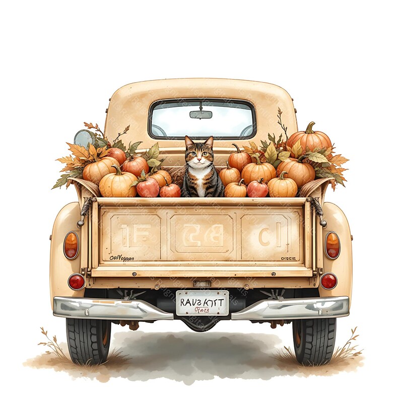 Fall Vintage Truck Clipart | Watercolor Autumn Decore | Autumnal ...