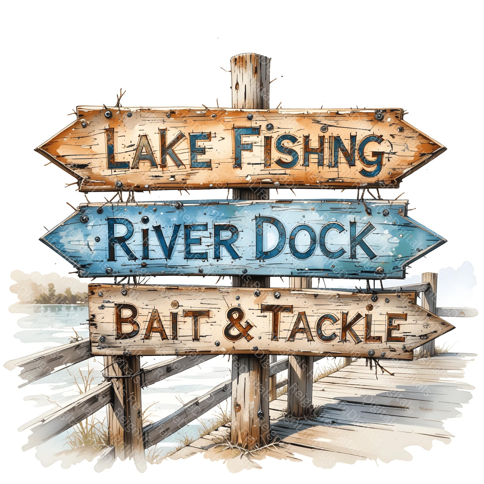 Watercolor Fishing Clip Art | Fishing Tackle, Lures, Rods, Boots, Vest ...