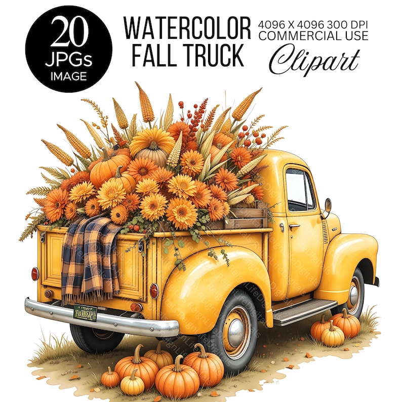 Fall Vintage Truck Clipart | Watercolor Autumn Decore | Autumnal ...