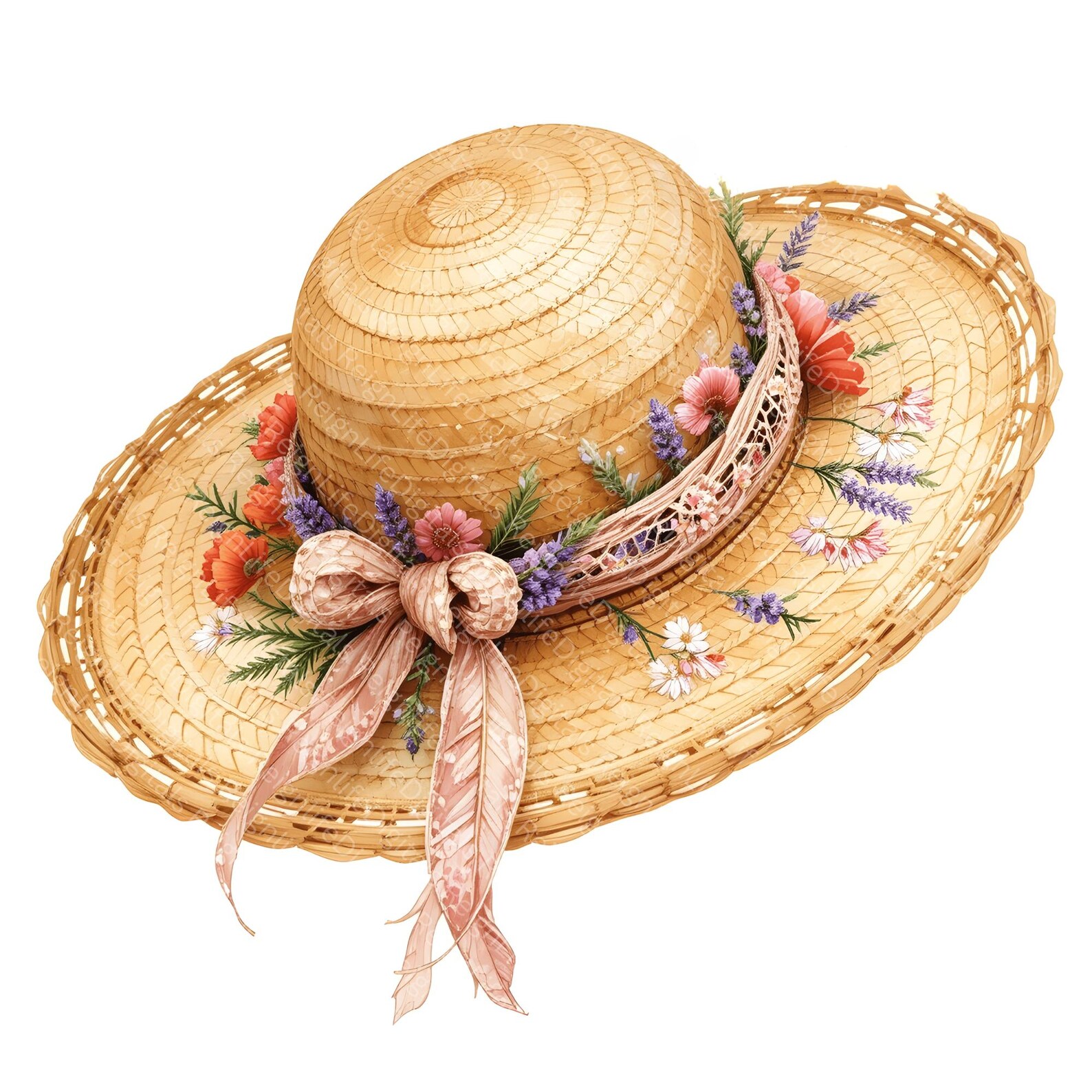 Watercolor Summer Hat Clipart | Womens Boho Sun Hat | Vintage Straw Hat ...