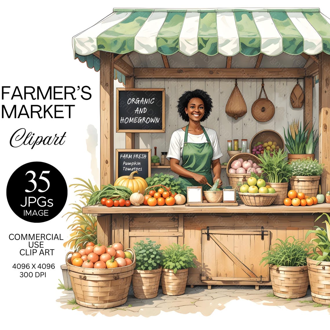 Watercolor Farmers Market Clipart | Farm Stand Graphic Illustrations ...