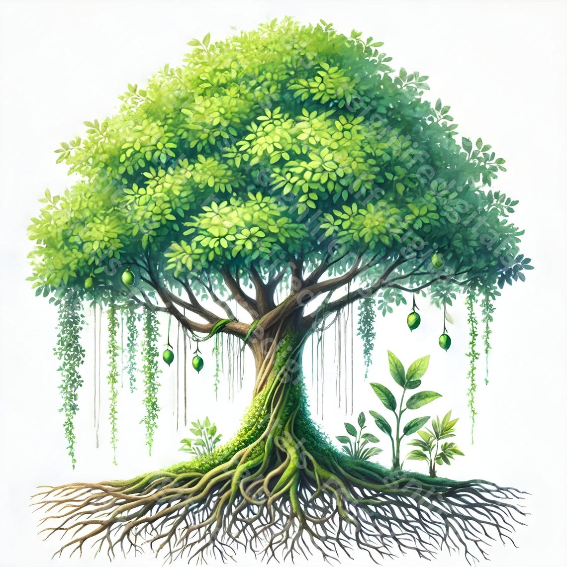Watercolor Tree With Roots Clipart 20 High Quality JPG Scrapbooking ...