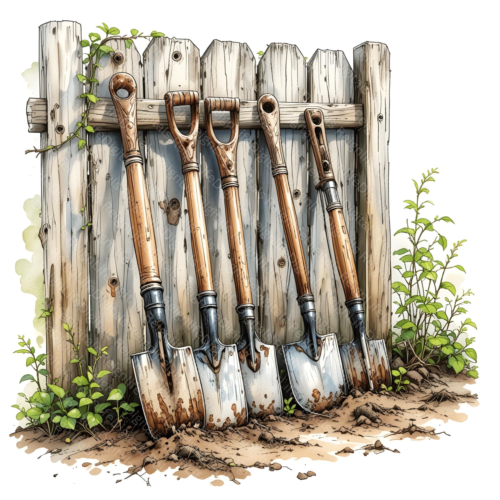Watercolor Gardening Clipart | Gardening Tools Clipart | Garden ...