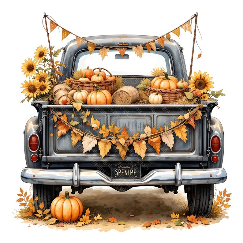 Fall Vintage Truck Clipart | Watercolor Autumn Decore | Autumnal ...
