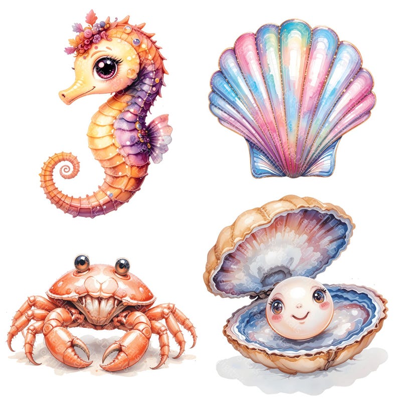 Cute Ocean Animals Clipart Set - Baby Shower & Nursery Decor DIY | Sea ...