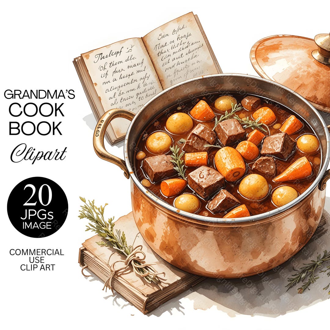 20 Grandma's Cookbook Clipart | Watercolor Cooking Clip Art | Kitchen ...
