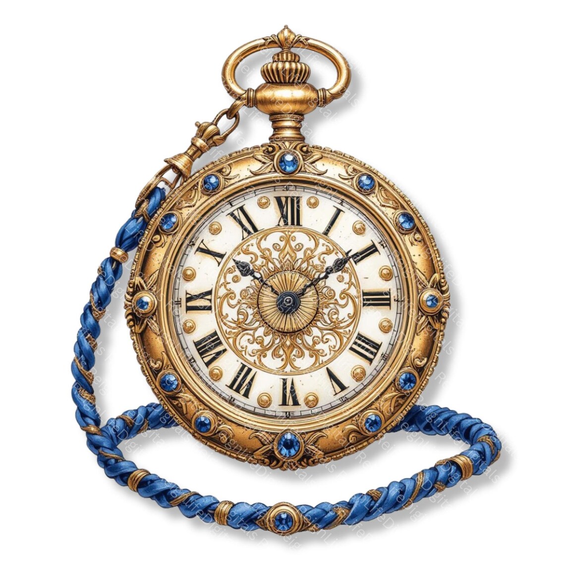 Vintage Pocket Watch | Watercolor Clock Clipart | Antique Gold Pocket ...