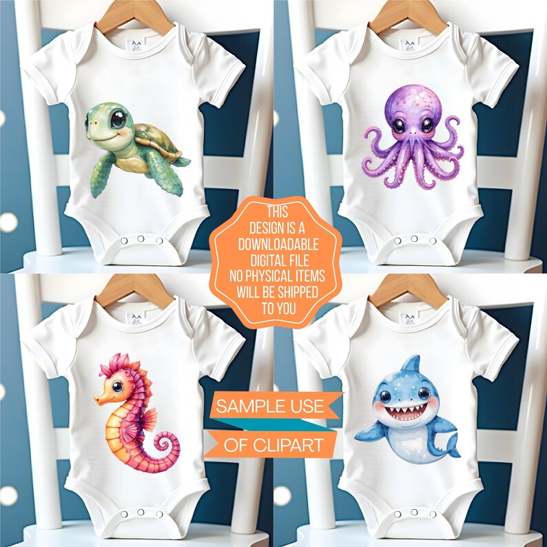 Cute Ocean Animals Clipart Set - Baby Shower & Nursery Decor DIY | Sea ...