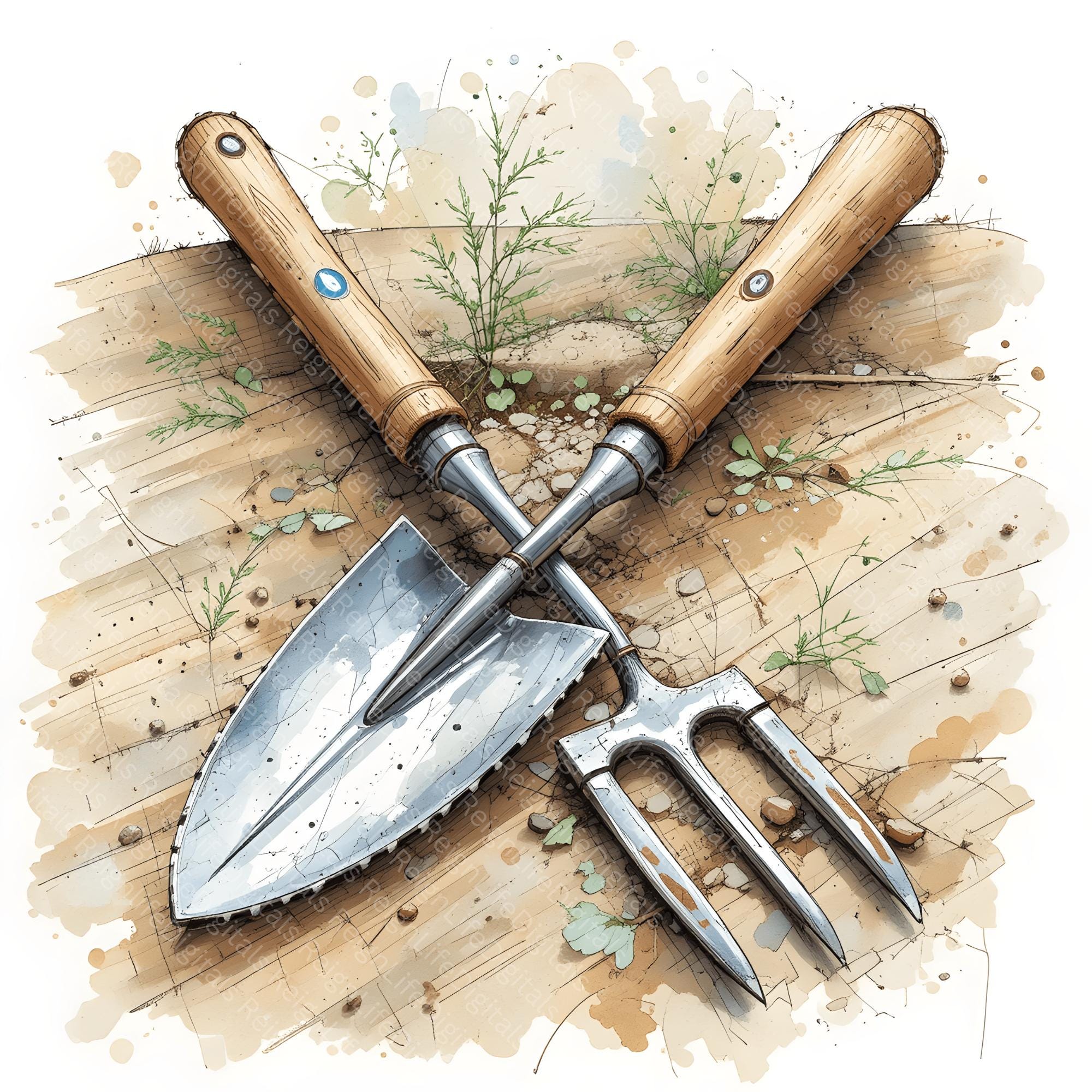 Watercolor Gardening Clipart | Gardening Tools Clipart | Garden ...