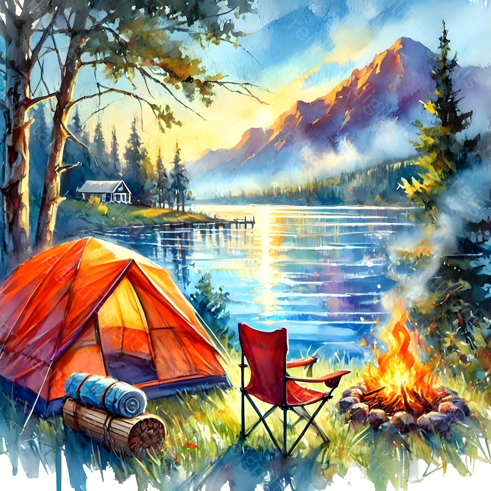 20 Watercolor Camping Clipart | Tents, Lakes, and Mountain Scenes for ...