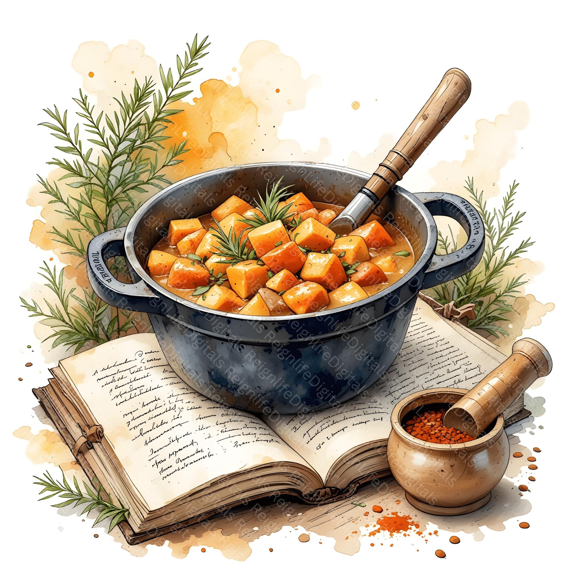 20 Grandma's Cookbook Clipart | Watercolor Cooking Clip Art | Kitchen ...