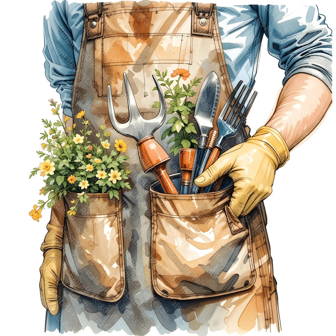Watercolor Gardening Clipart | Gardening Tools Clipart | Garden ...