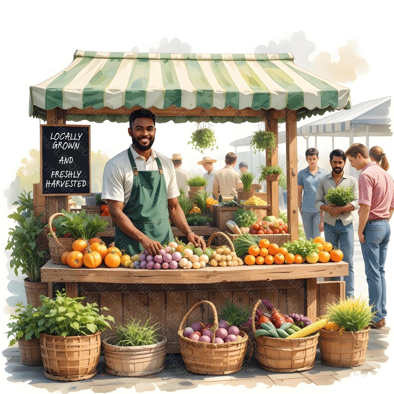 Watercolor Farmers Market Clipart | Farm Stand Graphic Illustrations ...