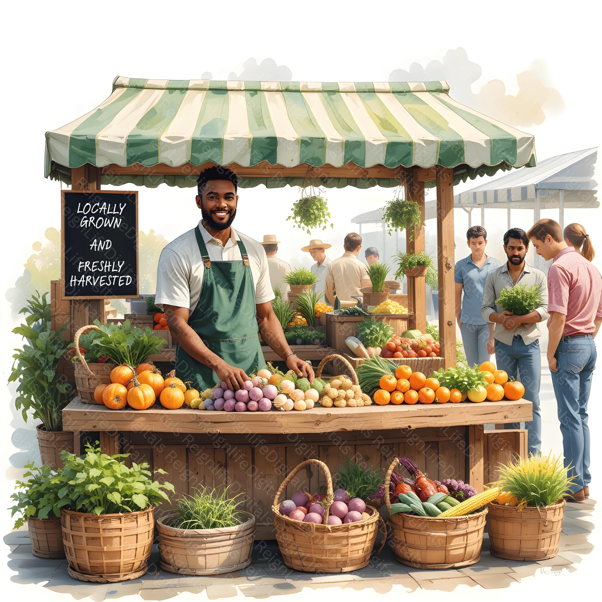 Watercolor Farmers Market Clipart | Farm Stand Graphic Illustrations ...
