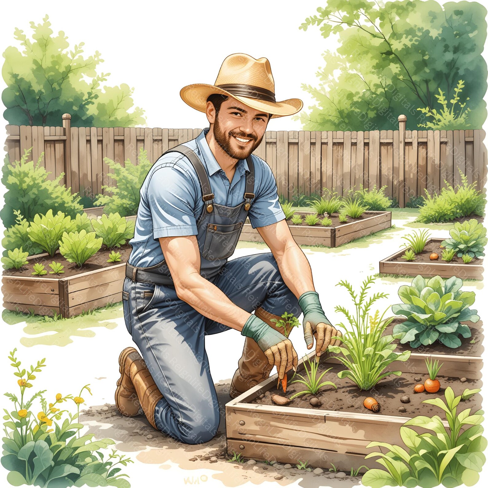 Watercolor Gardening Clipart | Gardening Tools Clipart | Vegetable ...