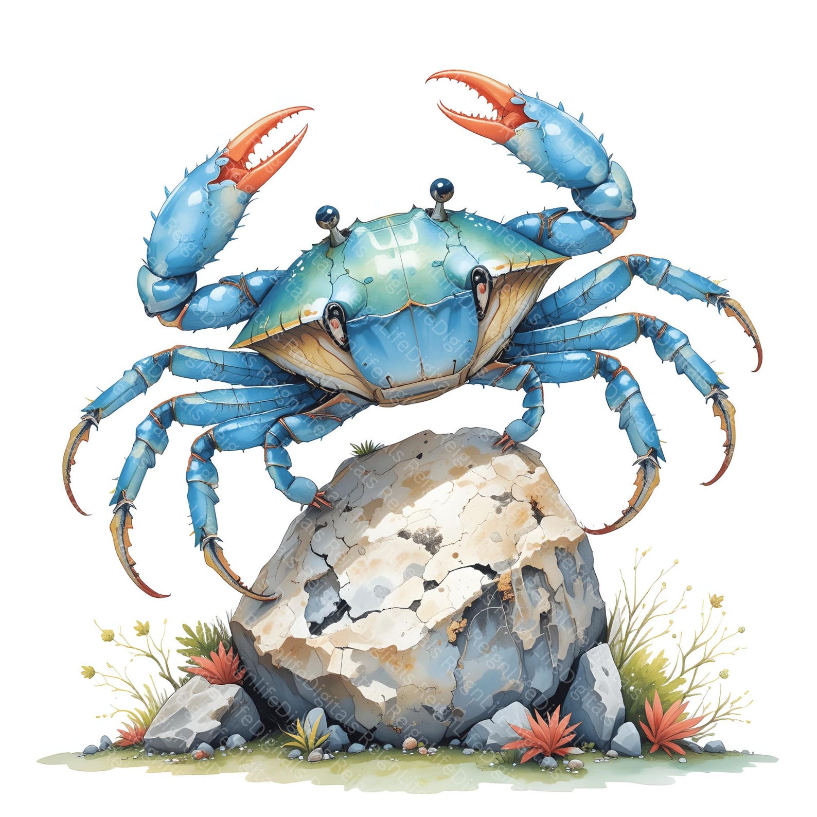 Blue Crab Clip Art | Watercolor Cute Crab Images | Coastal Themed ...