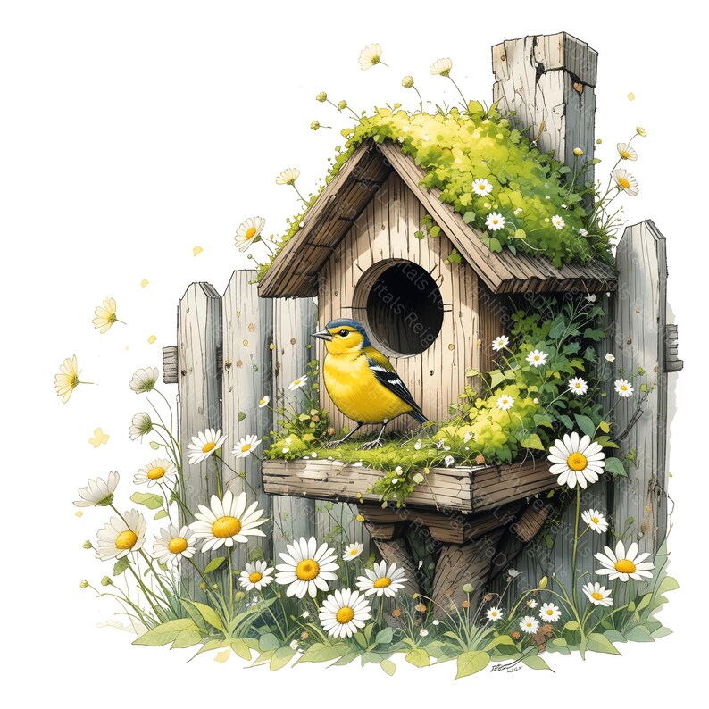 Birdhouse Clipart | Watercolor Floral Garden Bird Clip Art ...