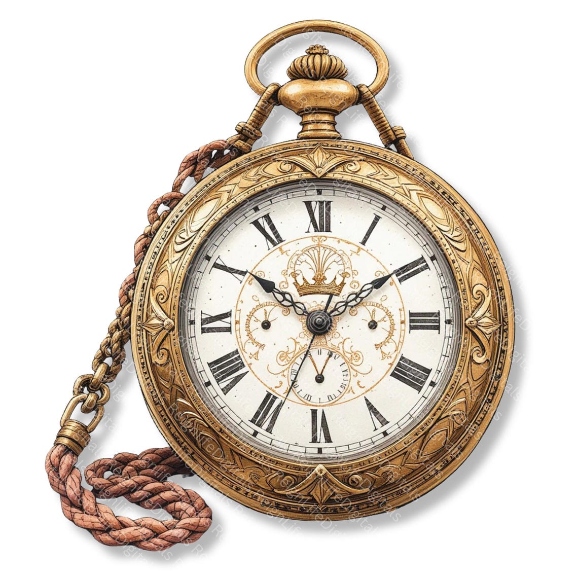 Vintage Pocket Watch | Watercolor Clock Clipart | Antique Gold Pocket ...