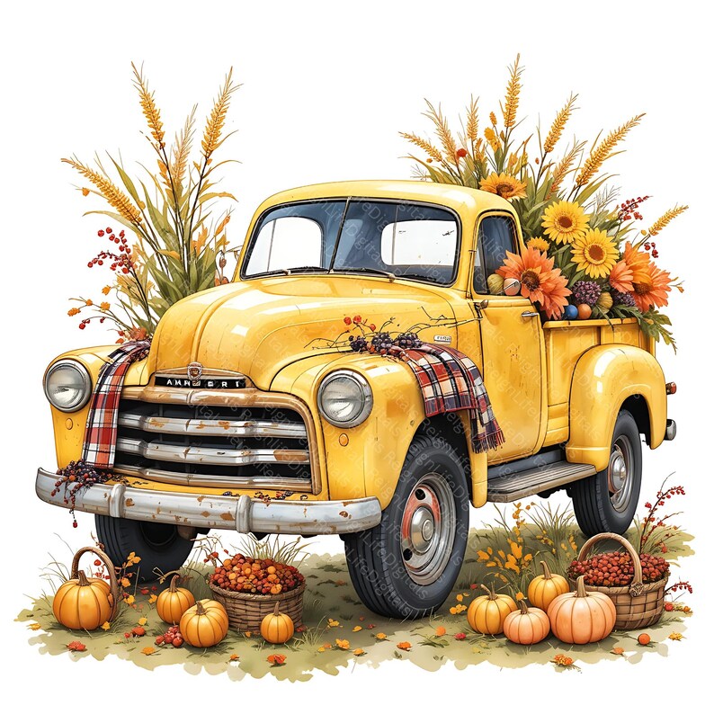 Fall Vintage Truck Clipart | Watercolor Autumn Decore | Autumnal ...