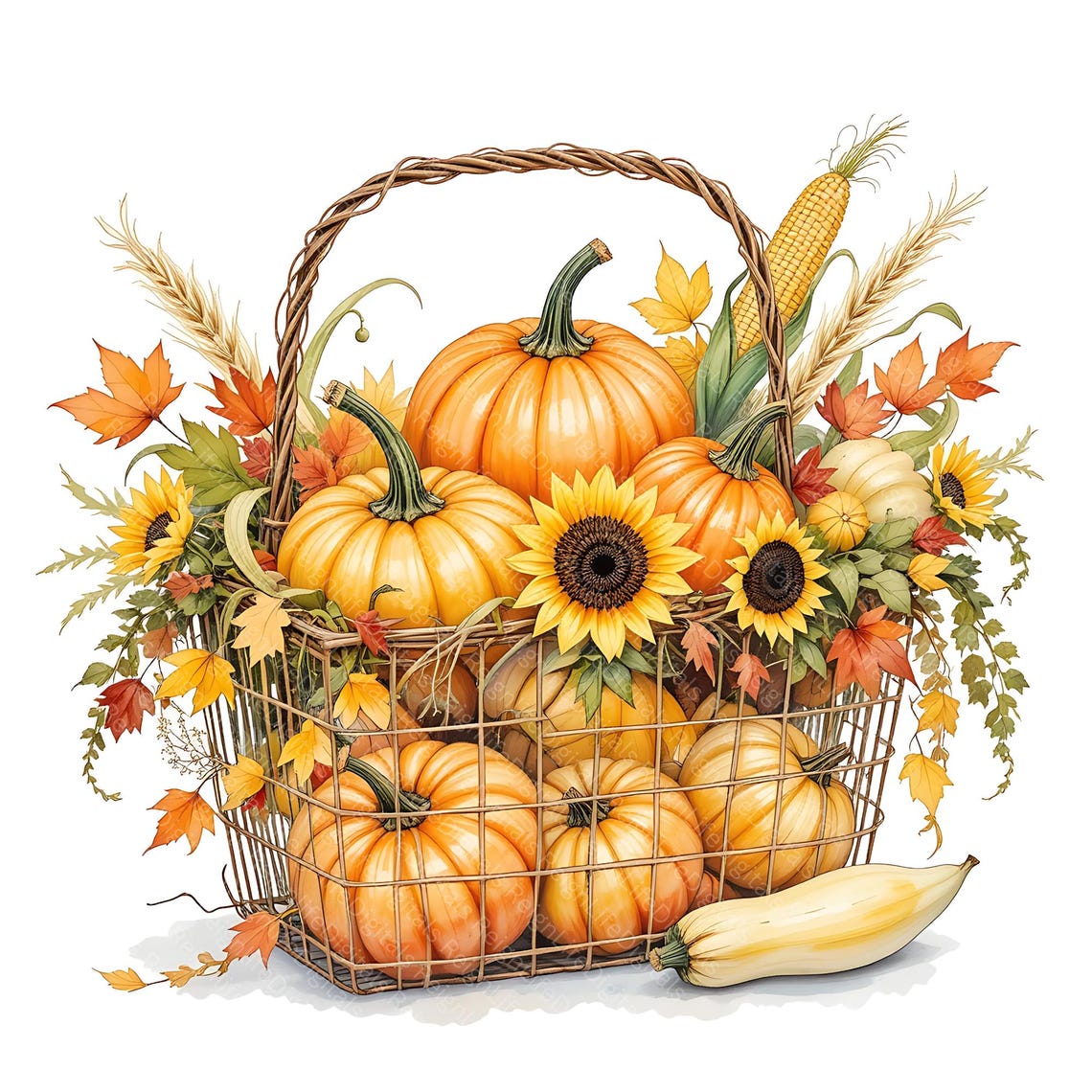 Autumn Harvest Basket Clipart | Elegant Fall Thanksgiving Basket With ...
