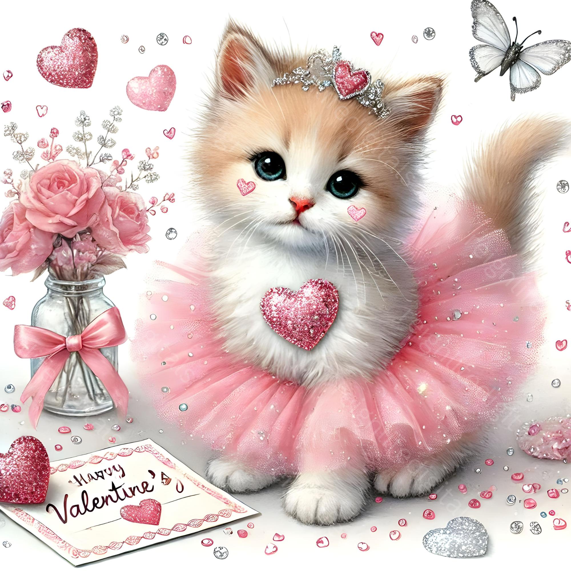Valentine Cats Clipart | 20 High Quality Jpgs | Watercolor Kitten ...