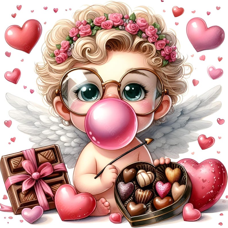20 JPG Valentines Day Cupid Clipart Set Love Arrows & Hearts Cute ...