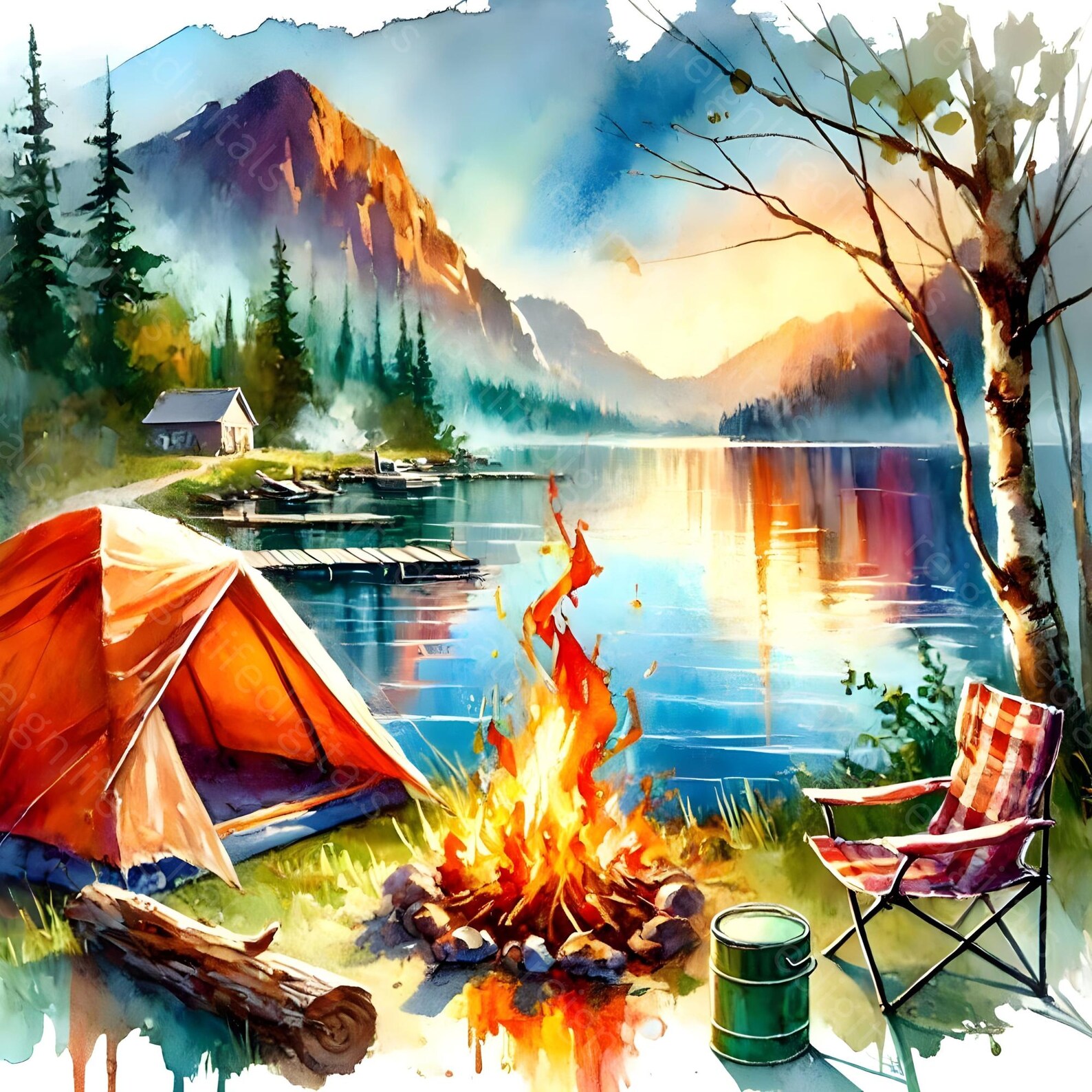 20 Watercolor Camping Clipart | Tents, Lakes, and Mountain Scenes for ...