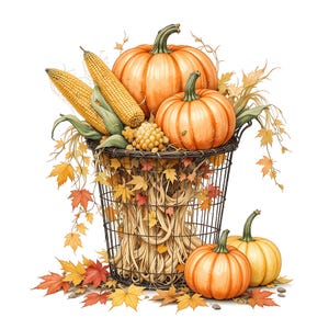Autumn Harvest Basket Clipart | Elegant Fall Thanksgiving Basket With ...