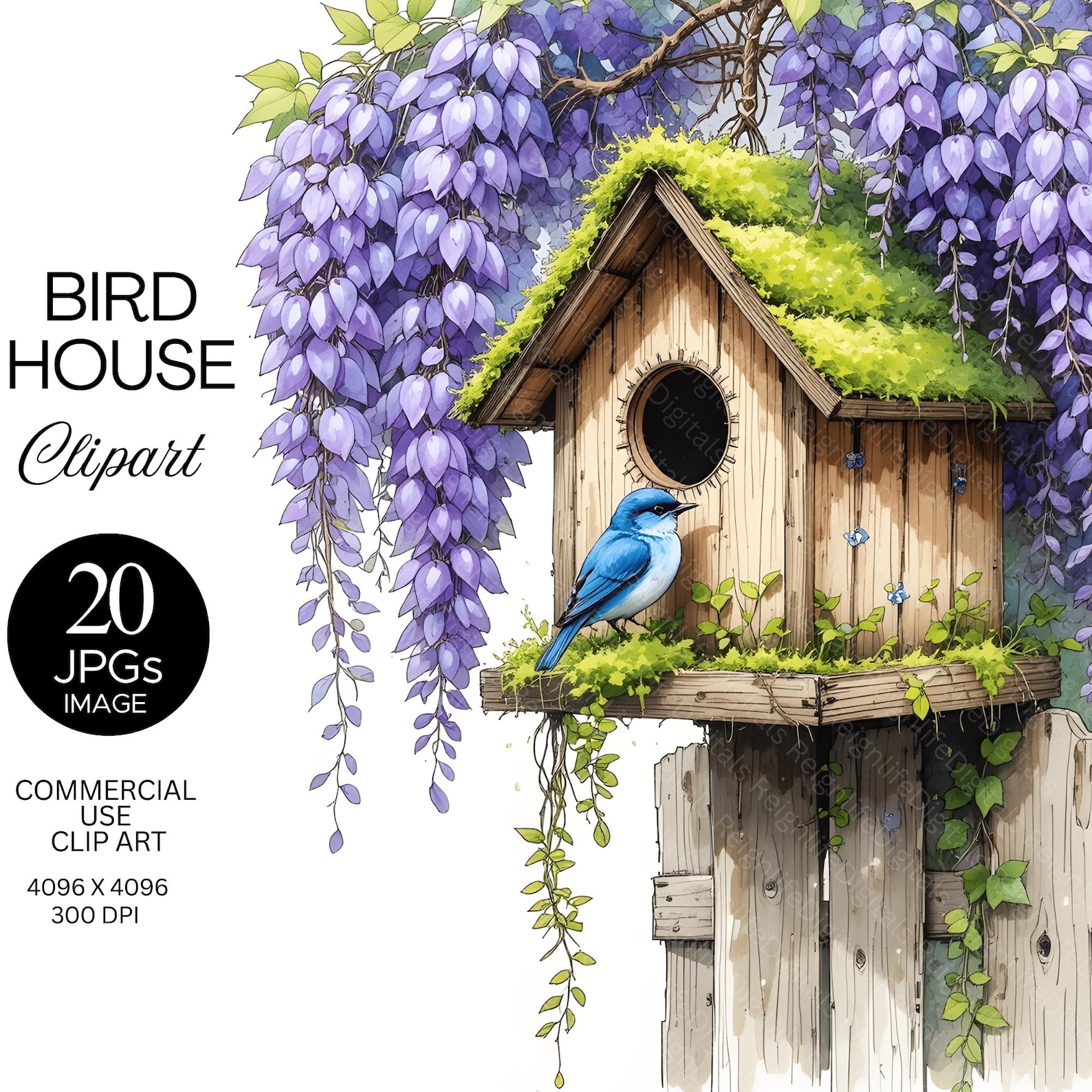 Birdhouse Clipart | Watercolor Floral Garden Bird Clip Art ...