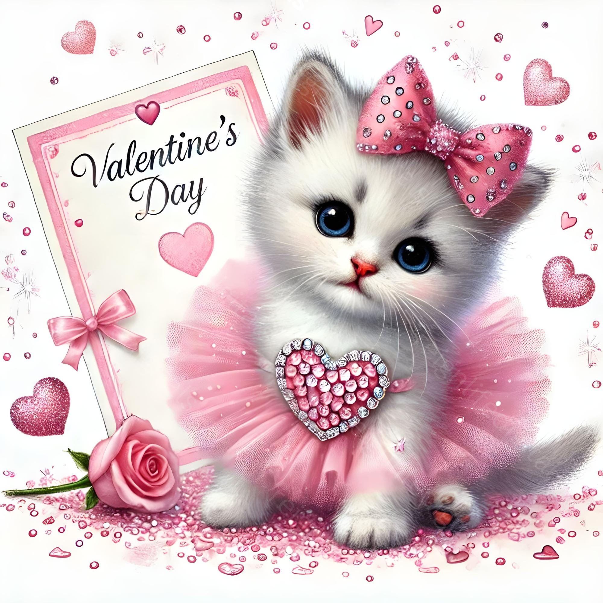 Valentine Cats Clipart | 20 High Quality Jpgs | Watercolor Kitten ...