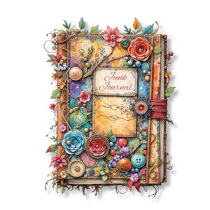 Junk Journal Clipart | Watercolor Button Floral Book Illustration ...
