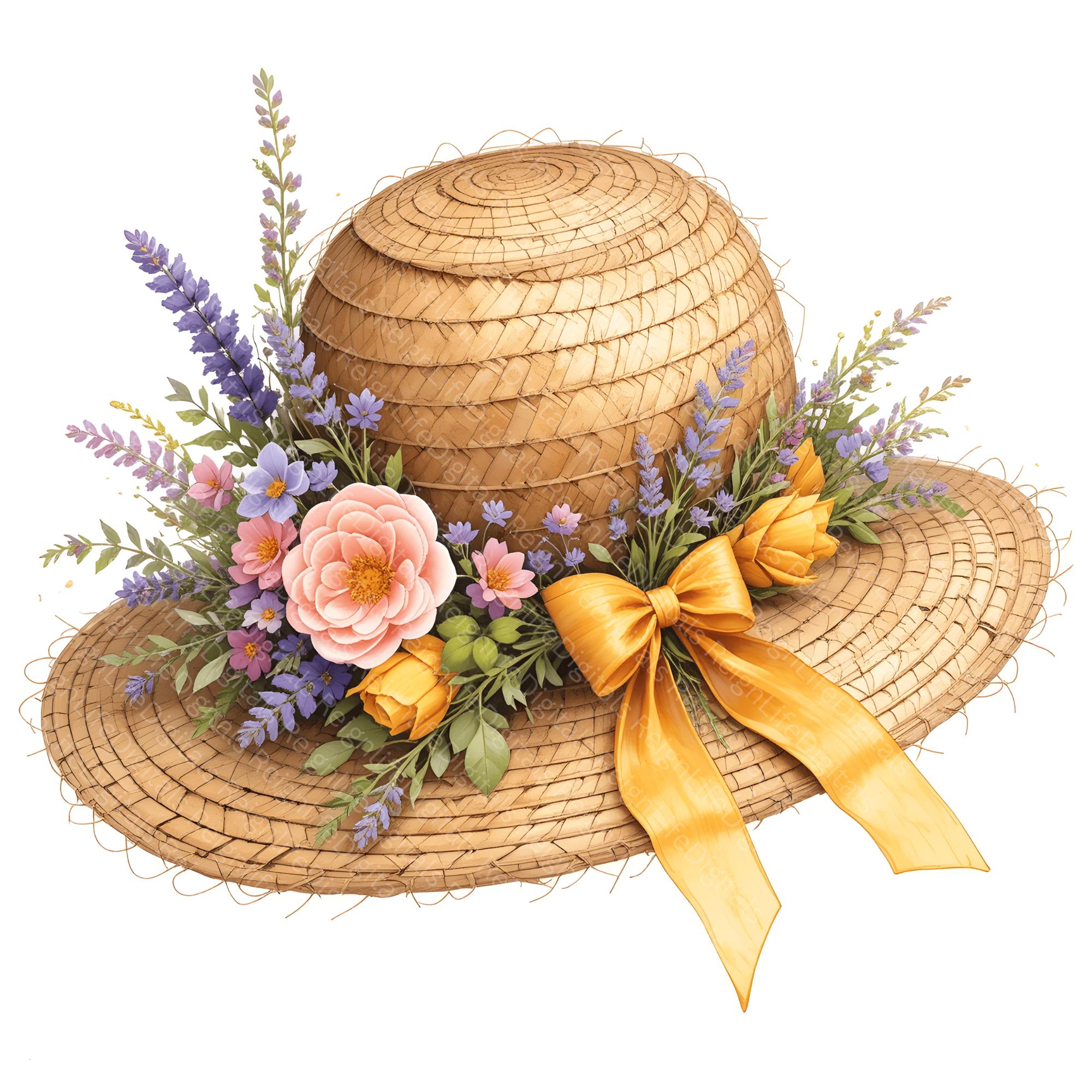 Watercolor Summer Hat Clipart | Womens Boho Sun Hat | Vintage Straw Hat ...