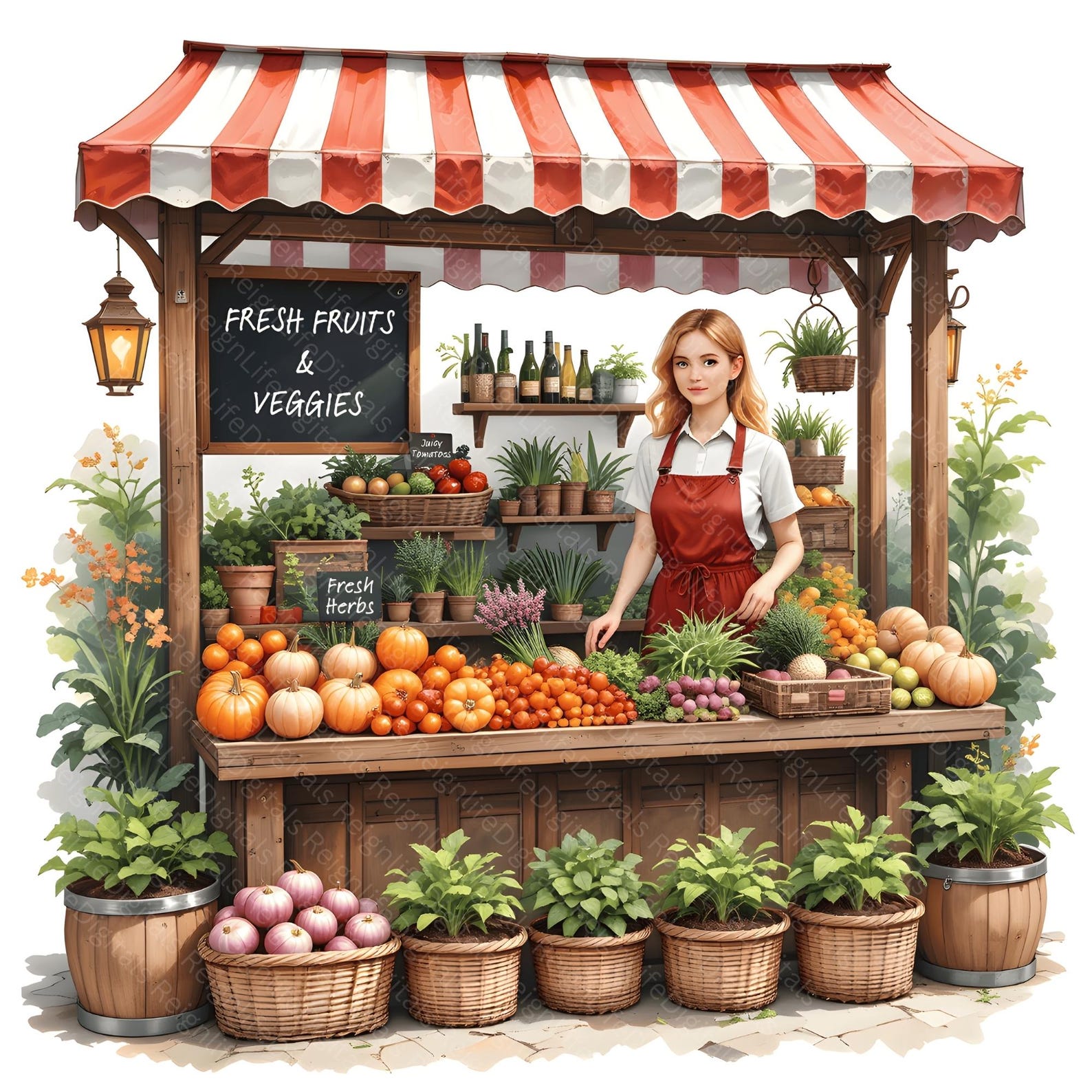 Watercolor Farmers Market Clipart | Farm Stand Graphic Illustrations ...