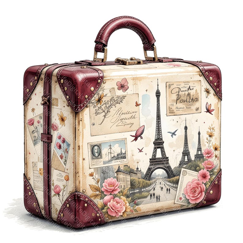 Watercolor Vintage Suitcase Clipart | Antique Luggage Illustration ...