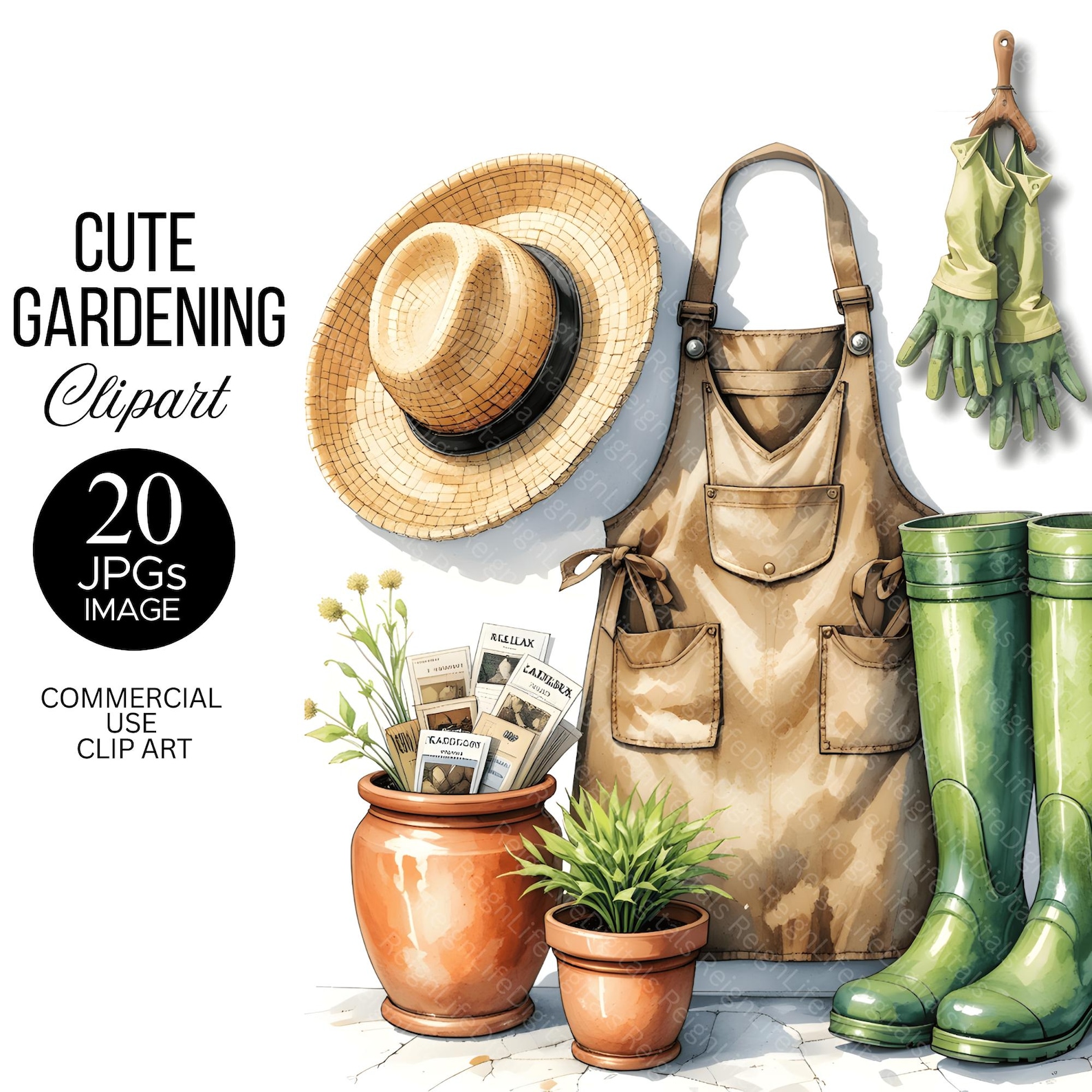 Watercolor Gardening Clipart | Gardening Tools Clipart | Garden ...