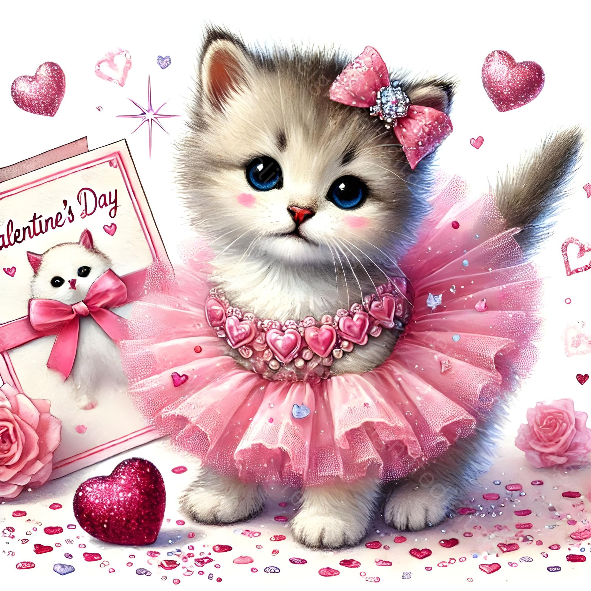 Valentine Cats Clipart | 20 High Quality Jpgs | Watercolor Kitten ...