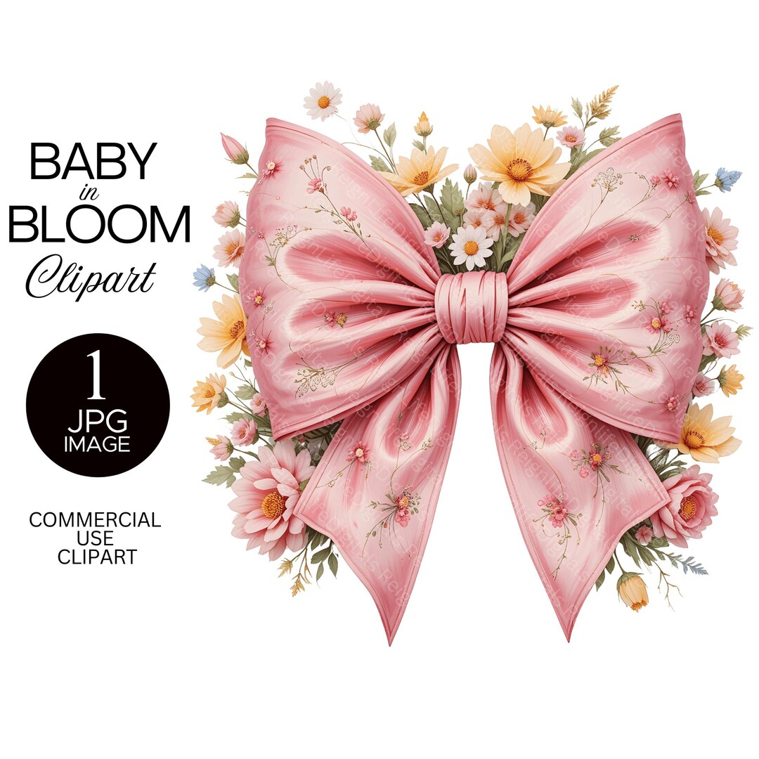Baby in Bloom Clipart JPG | Baby Shower Decorations | Pink Bow Baby ...