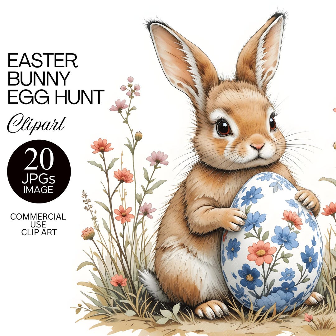 Easter Bunny and Egg Clipart | Spring Rabbit High Quality Jpgs ...