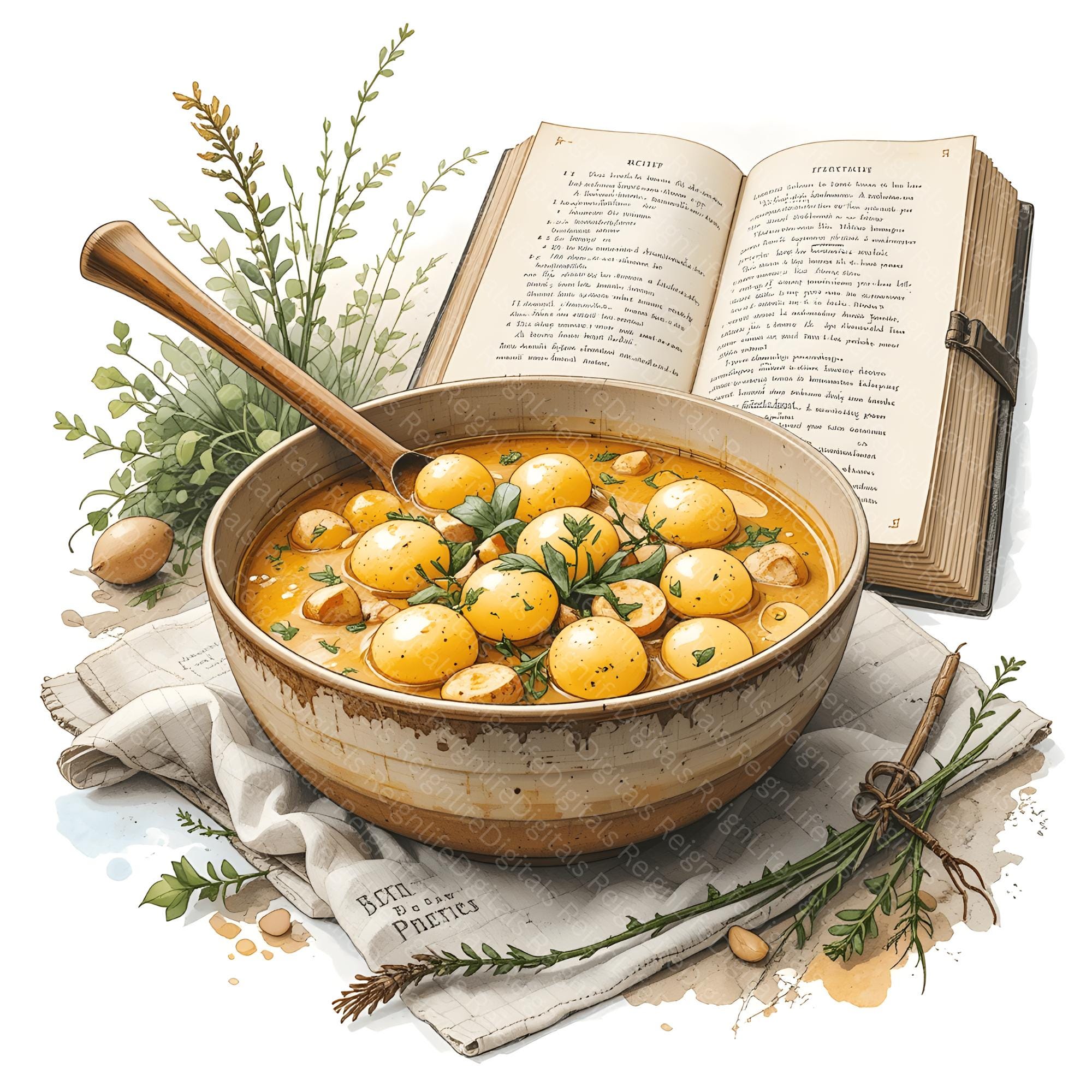 20 Grandma's Cookbook Clipart | Watercolor Cooking Clip Art | Kitchen ...