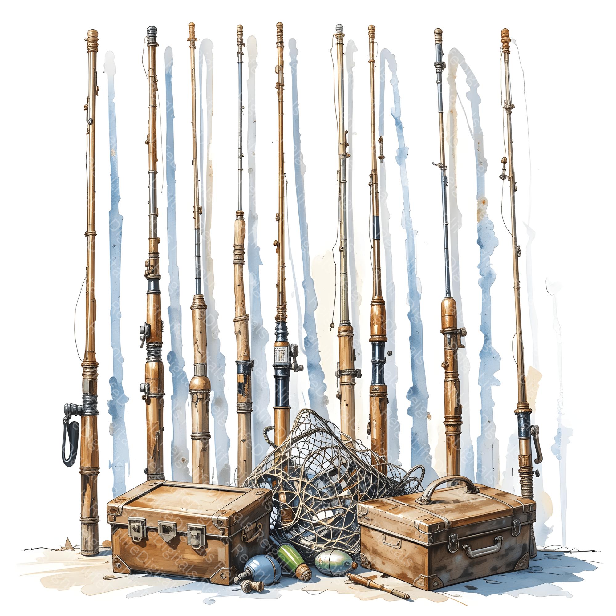 Watercolor Fishing Clip Art | Fishing Tackle, Lures, Rods, Boots, Vest ...