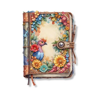 Junk Journal Clipart | Watercolor Button Floral Book Illustration ...